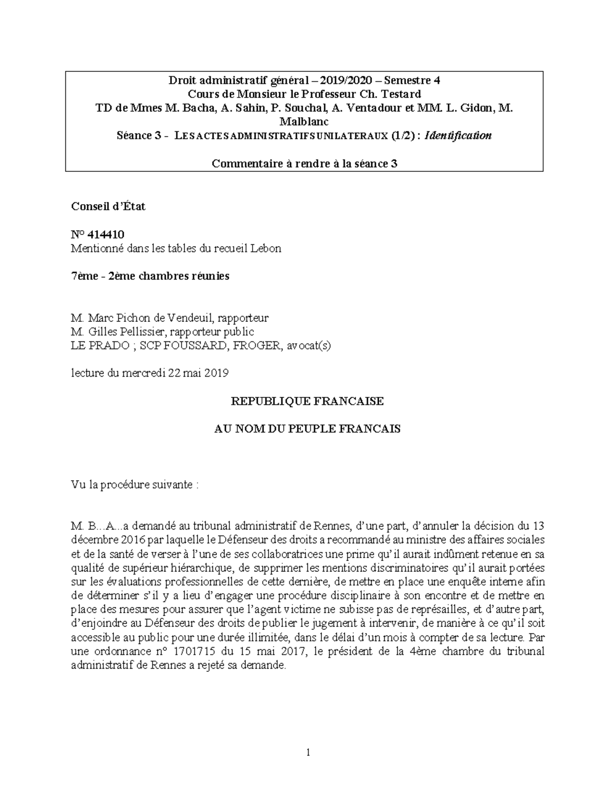 Séance 3 - commentaire - Warning: TT: undefined function: 32 Droit administratif général – 2019/ ...
