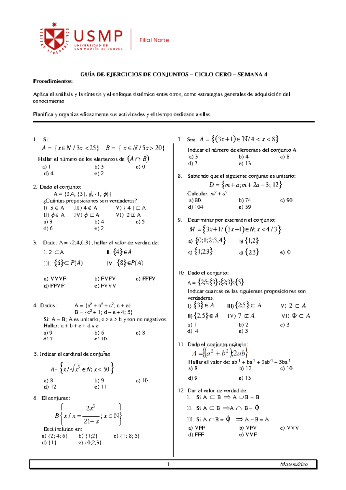 Guía de ejercicios Teoría S4 - GUÍA DE EJERCICIOS DE CONJUNTOS – CICLO CERO – SEMANA - Studocu