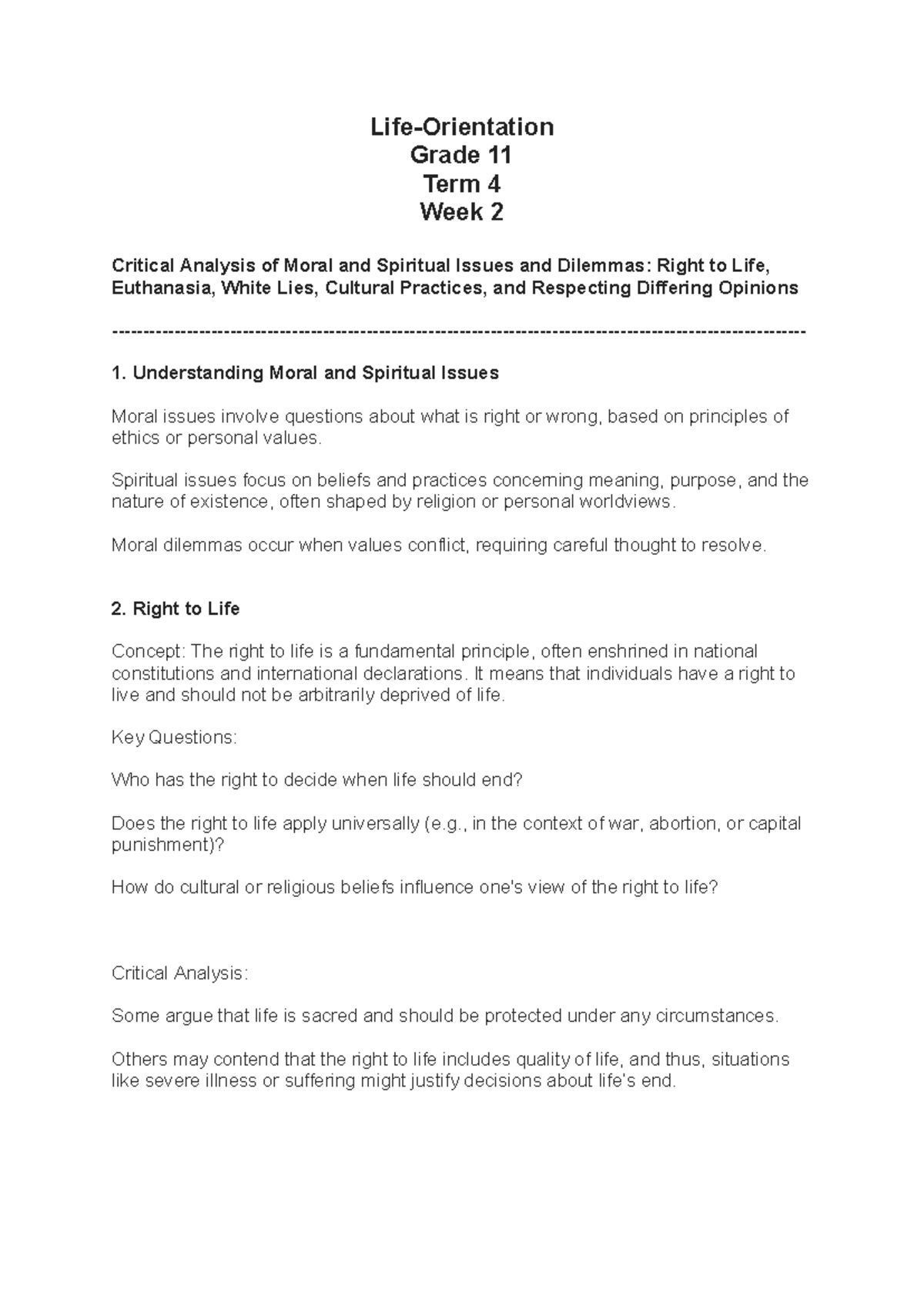 Life - Notes for Term 4 week 2 life orientation as per 2023/24 ATP ...