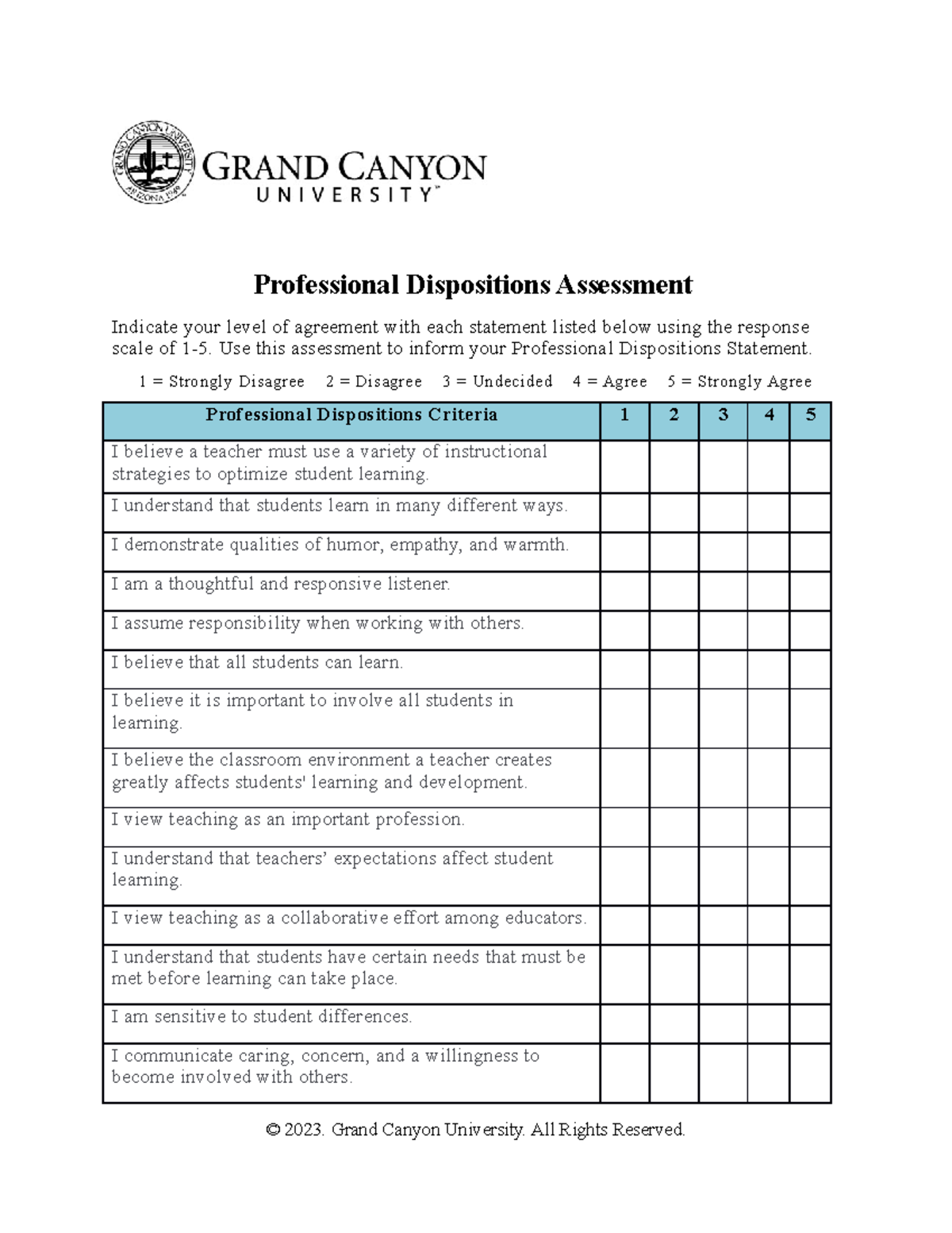 SEC 455 Professional Dispositions Assessment - Professional ...