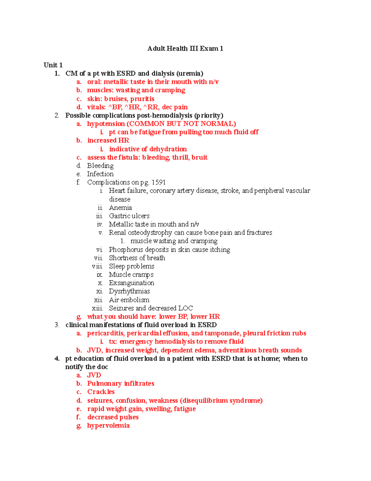 Adult Health III Exam 1 - Exam 1 review - Adult Health III Exam 1 Unit ...