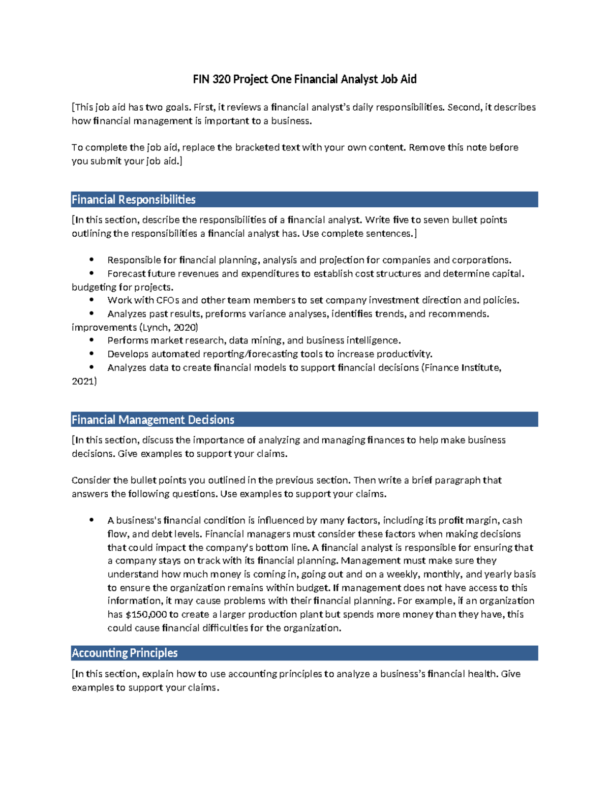 FIN 320 Project One Financial Analyst Job Aid-Higinio C - FIN 320 ...