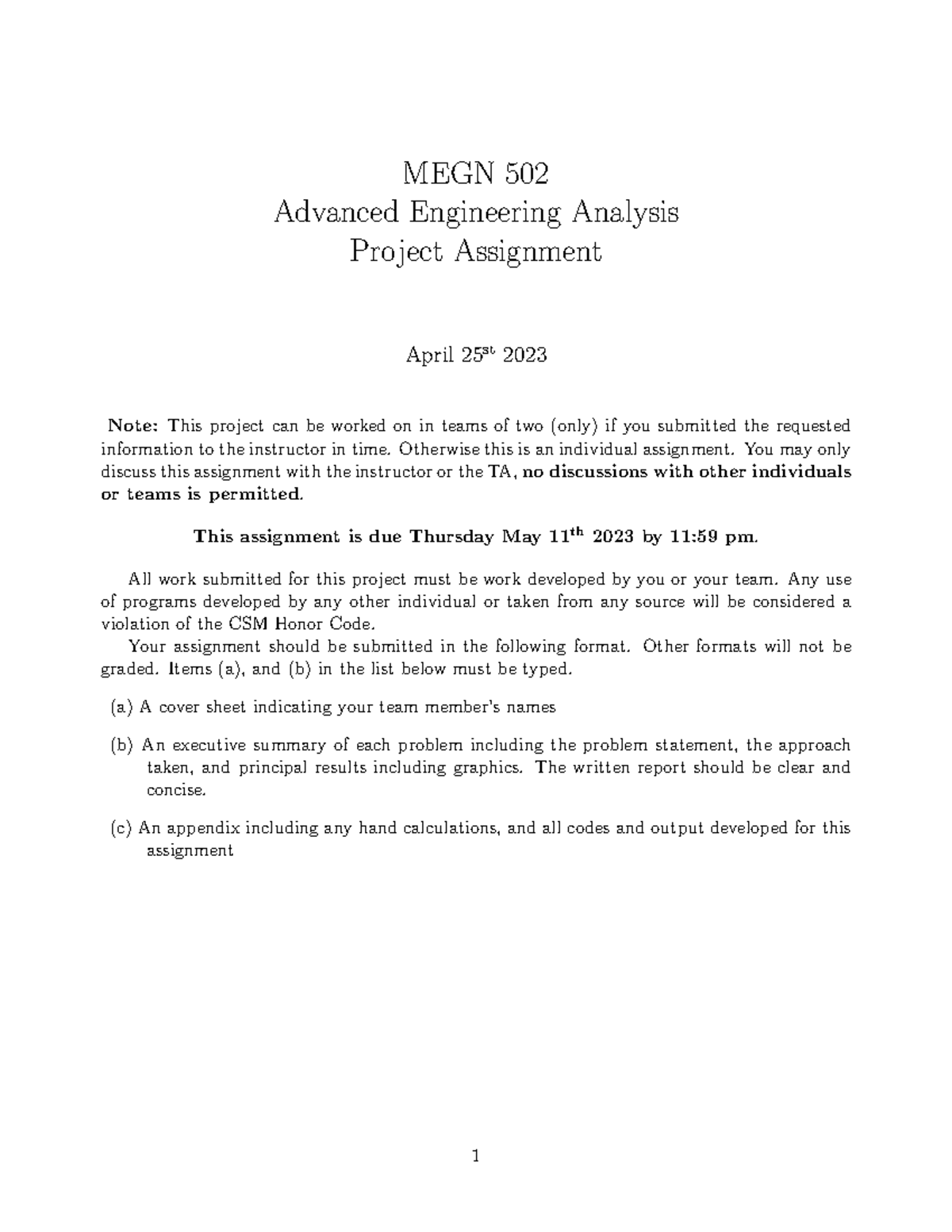 Project S 23 - MEGN 502 Advanced Engineering Analysis Project ...
