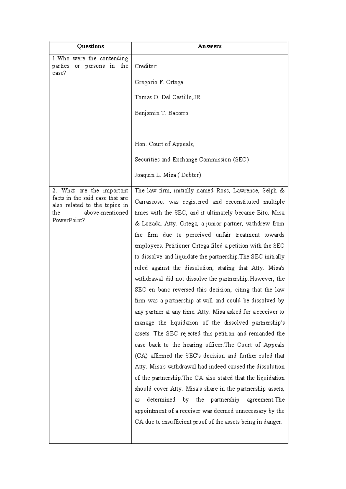 Case - Questions Answers 1 were the contending parties or persons in ...