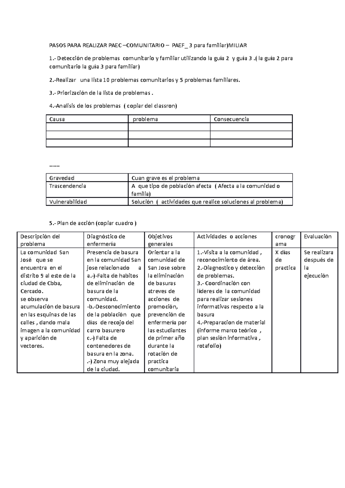 Pasos PARA Realizar PAEC - PASOS PARA REALIZAR PAEC –COMUNITARIO – PAEF ...