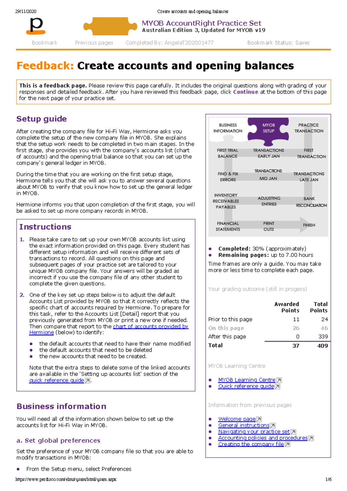 MYOB Setup 2 - step1 - 1. 2. • • • • • • • • • • • • • Completed: 30% ...