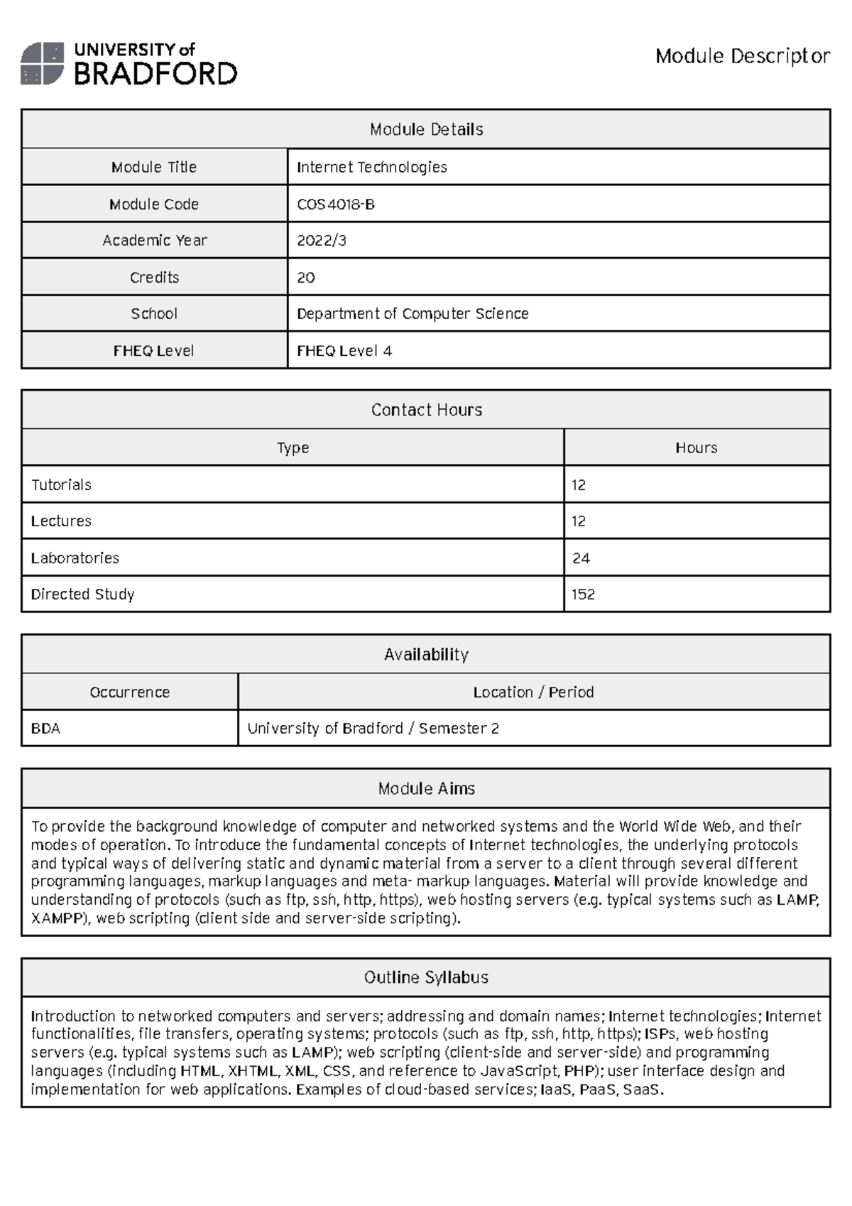 Syllabus - Module Five - Module Descriptor Module Details Module Title ...