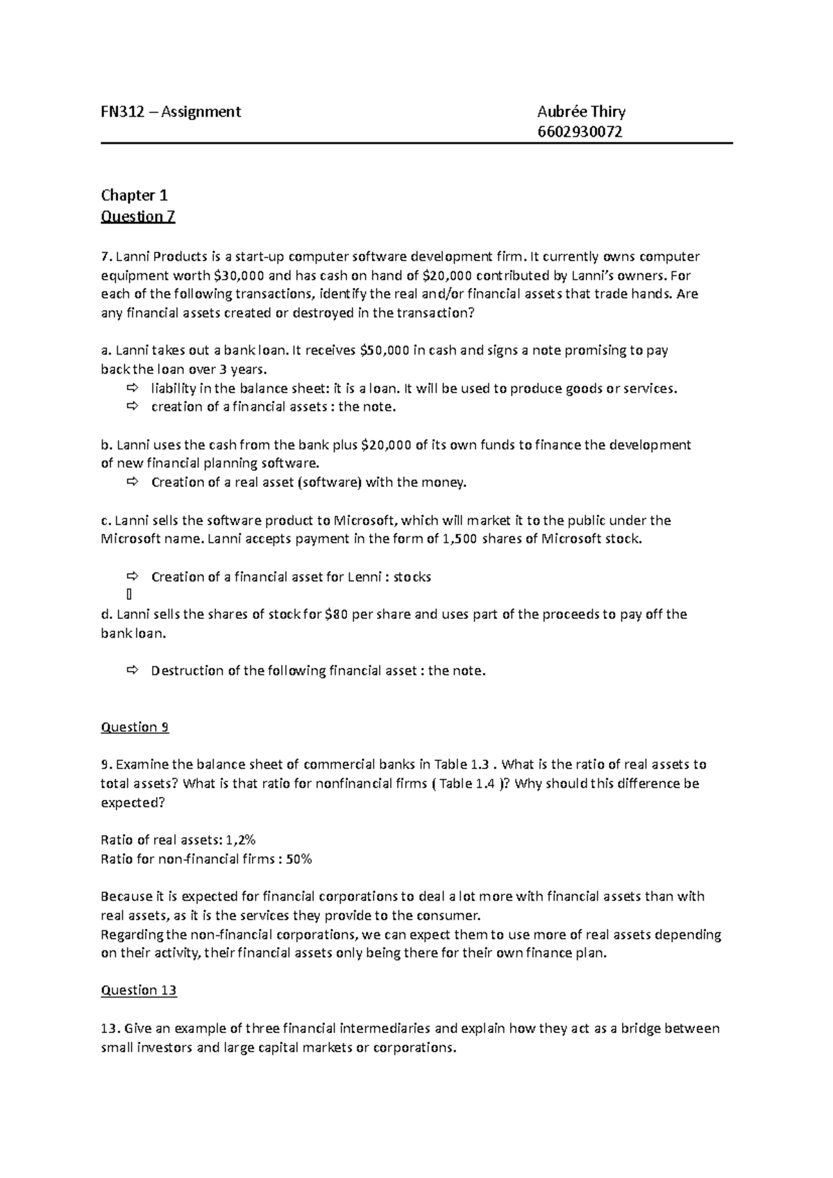 FN312 - good - FN312 – Assignment Aubrée Thiry 6602930072 Chapter 1 ...