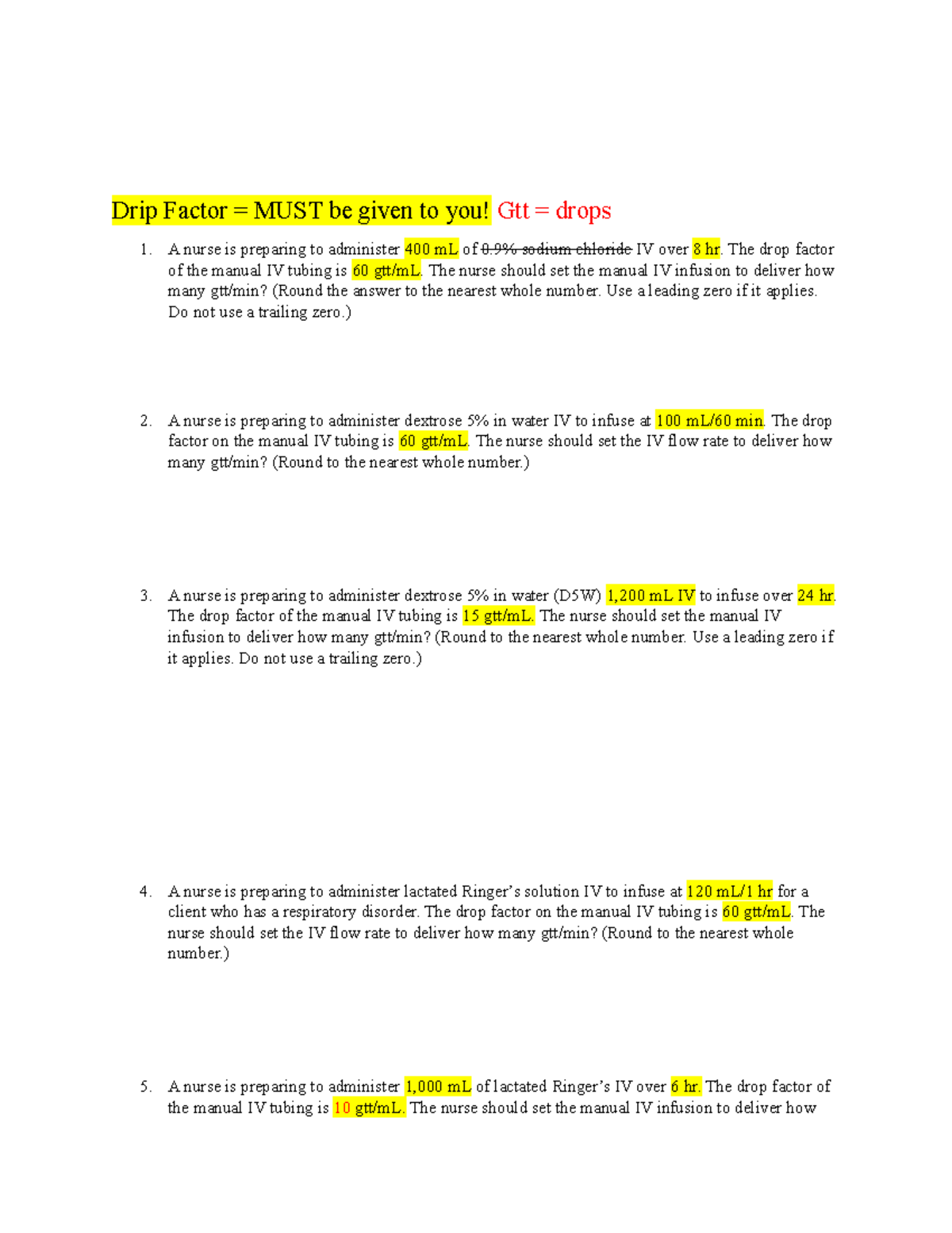 Math Drip Factor Answers Drip Factor MUST Be Given To You Gtt