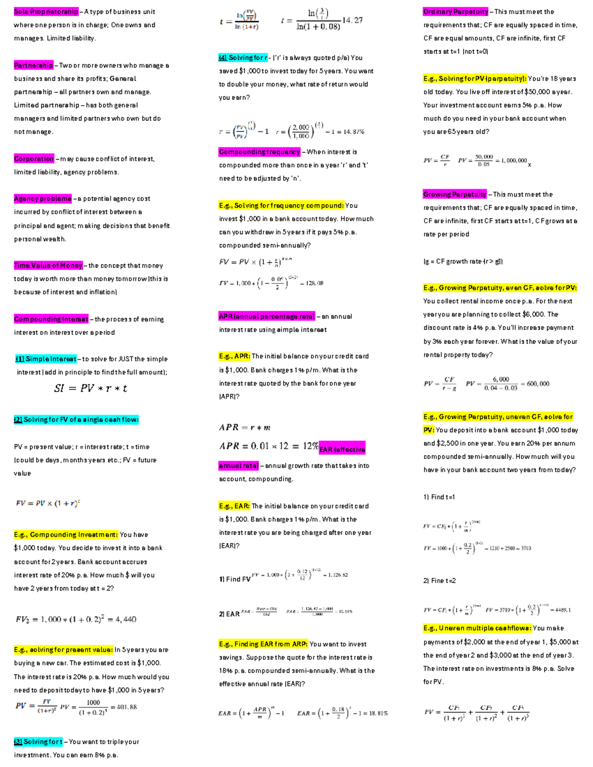 BSNS114 cheat sheet - Sole Proprietorship – A type of business unit ...