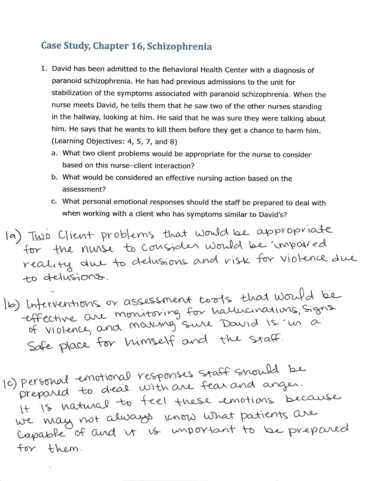 Mental Health Case Study Chapter 16 - NSRG 126 - Studocu