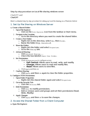Local file sharing - 1. Configure File Sharing on Windows Server a. Set ...