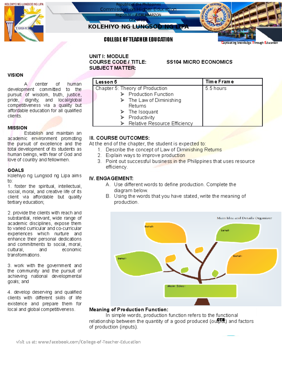 Micro Eco Module 5 OK - UNIT I: MODULE COURSE CODE / TITLE: SS104 MICRO ECONOMICS SUBJECT MATTER ...
