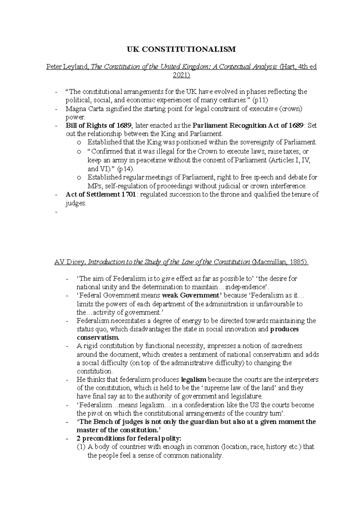 LAWS1141 Public Law Readings - UK CONSTITUTIONALISM Peter Leyland, The Constitution of the ...