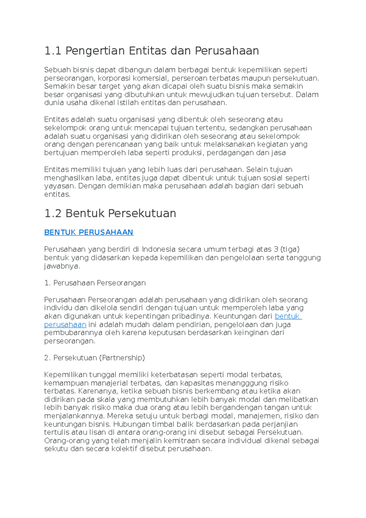 Persekutuan firma - 1 Pengertian Entitas dan Perusahaan Sebuah bisnis ...