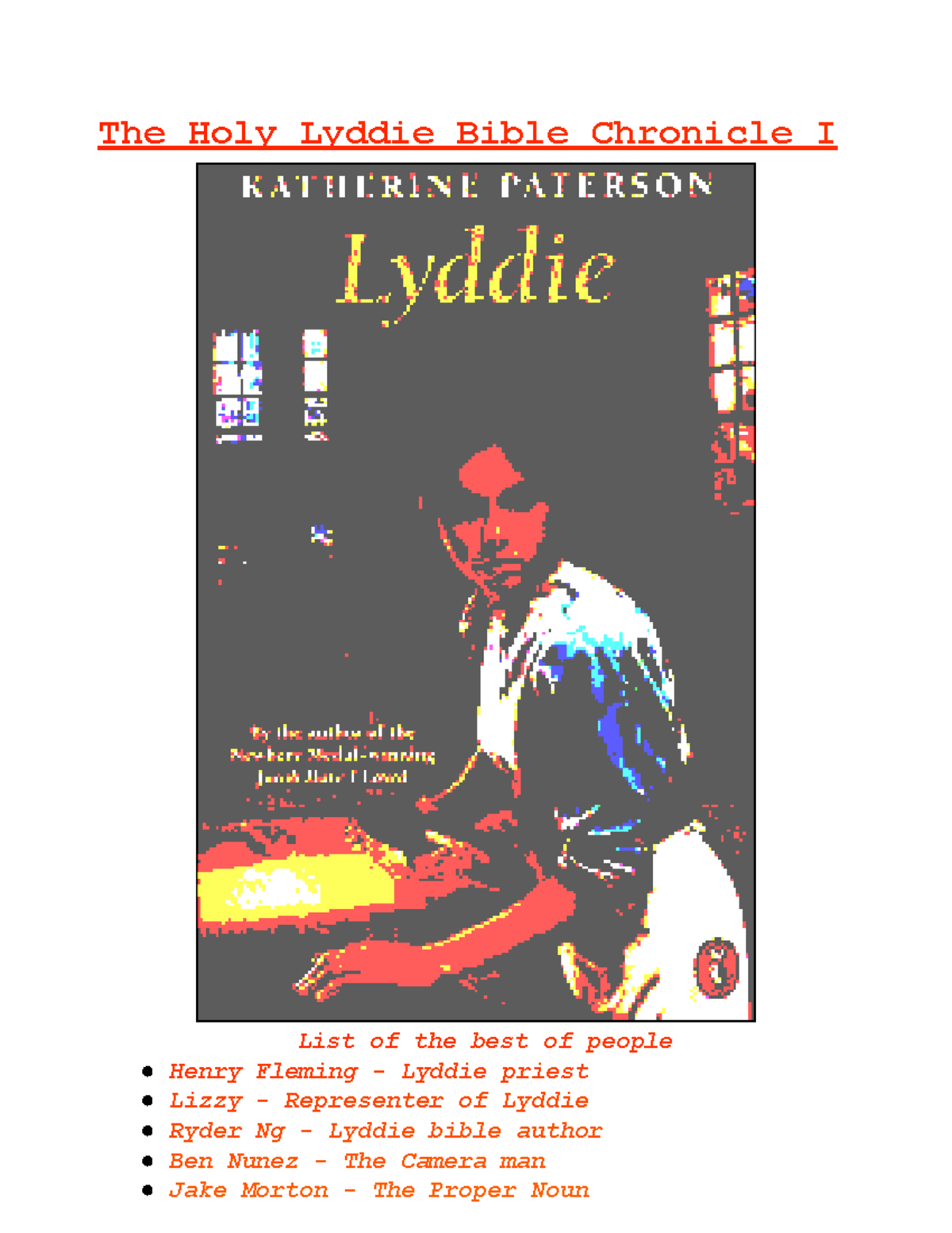 The bible of Lyddie - The Holy Lyddie Bible Chronicle I List of the ...