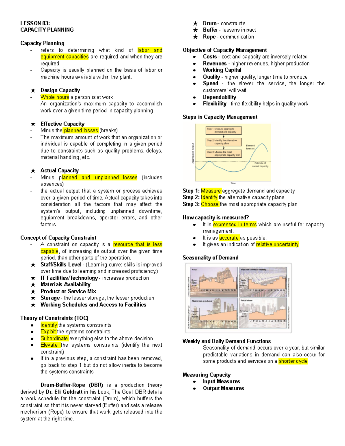 OM - Capacity planning - LESSON 03: CAPACITY PLANNING Capacity Planning ...