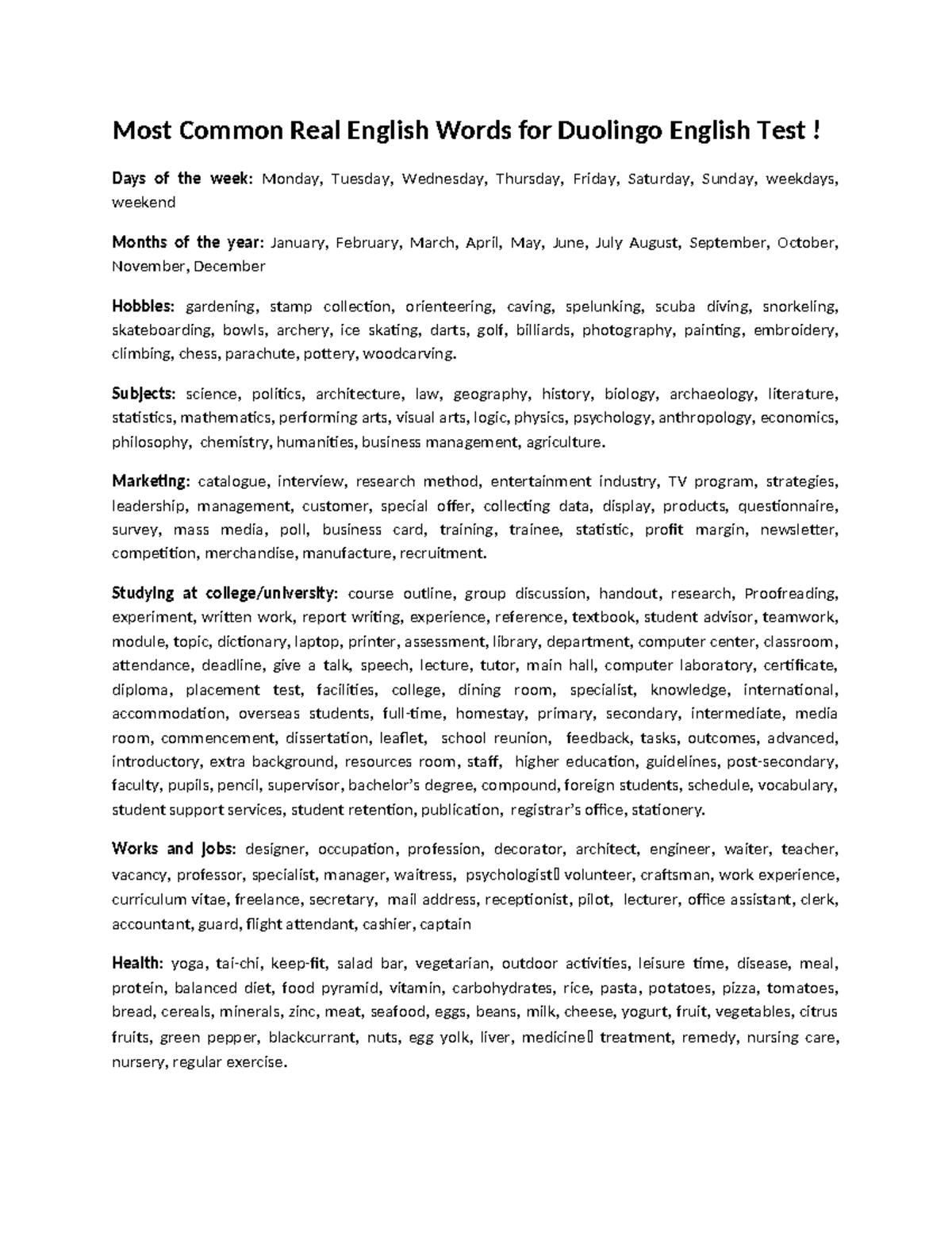 Common real words for duolingo - Most Common Real English Words for ...