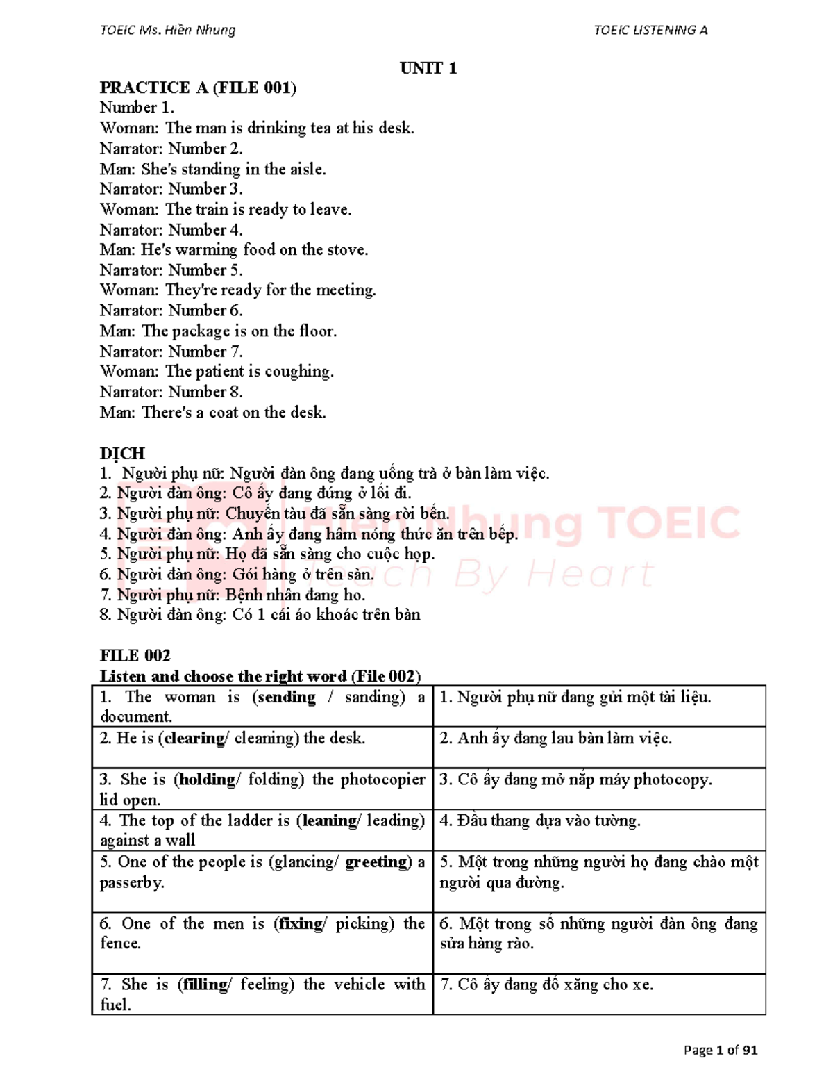 UNIT 1 Script A - good - UNIT 1 PRACTICE A (FILE 001) Number 1. Woman ...