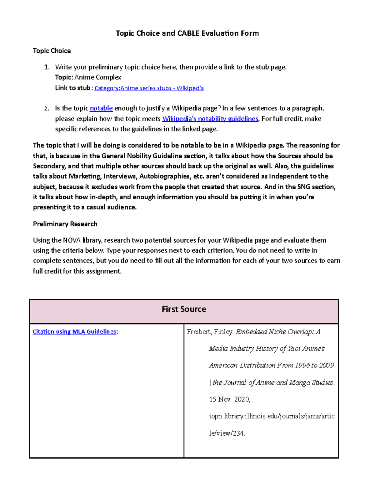 Topic Choice and Source Evaluation Form- Saleem Ali - Topic Choice and ...
