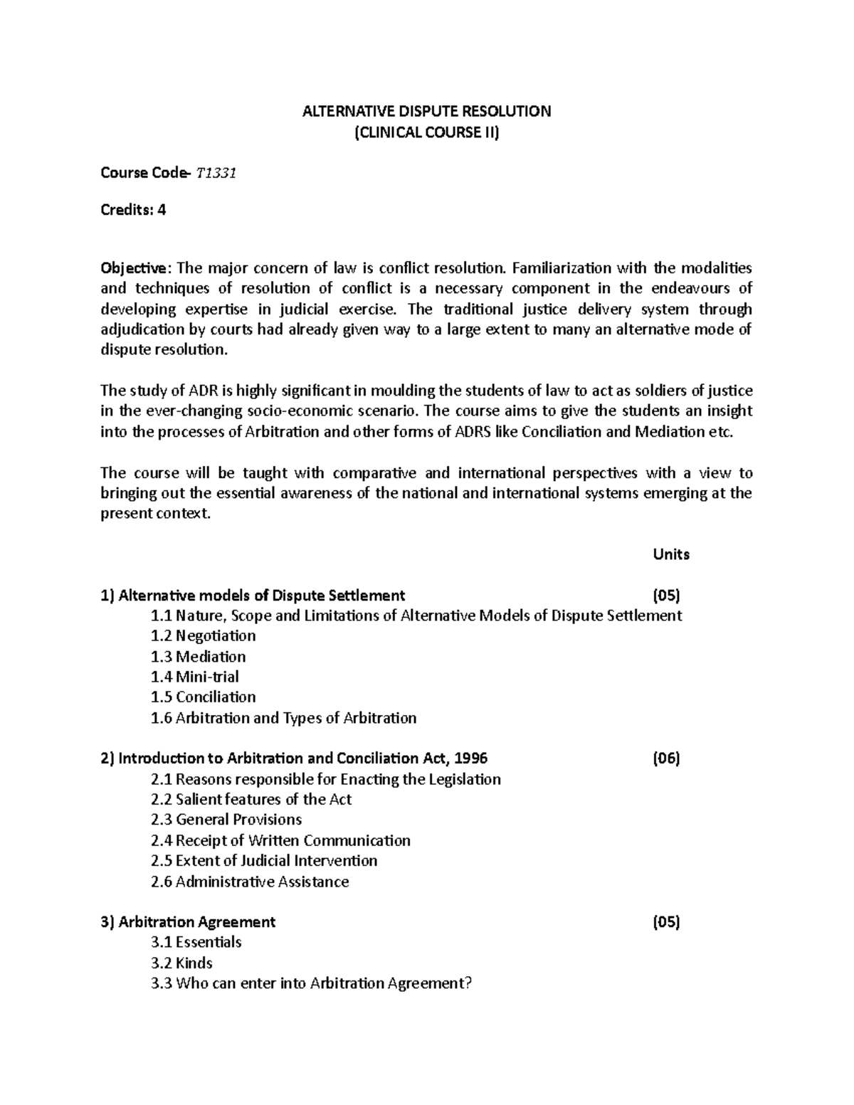 T1331-Alternative Dispute Resolution (Clinical Course II) - ALTERNATIVE ...