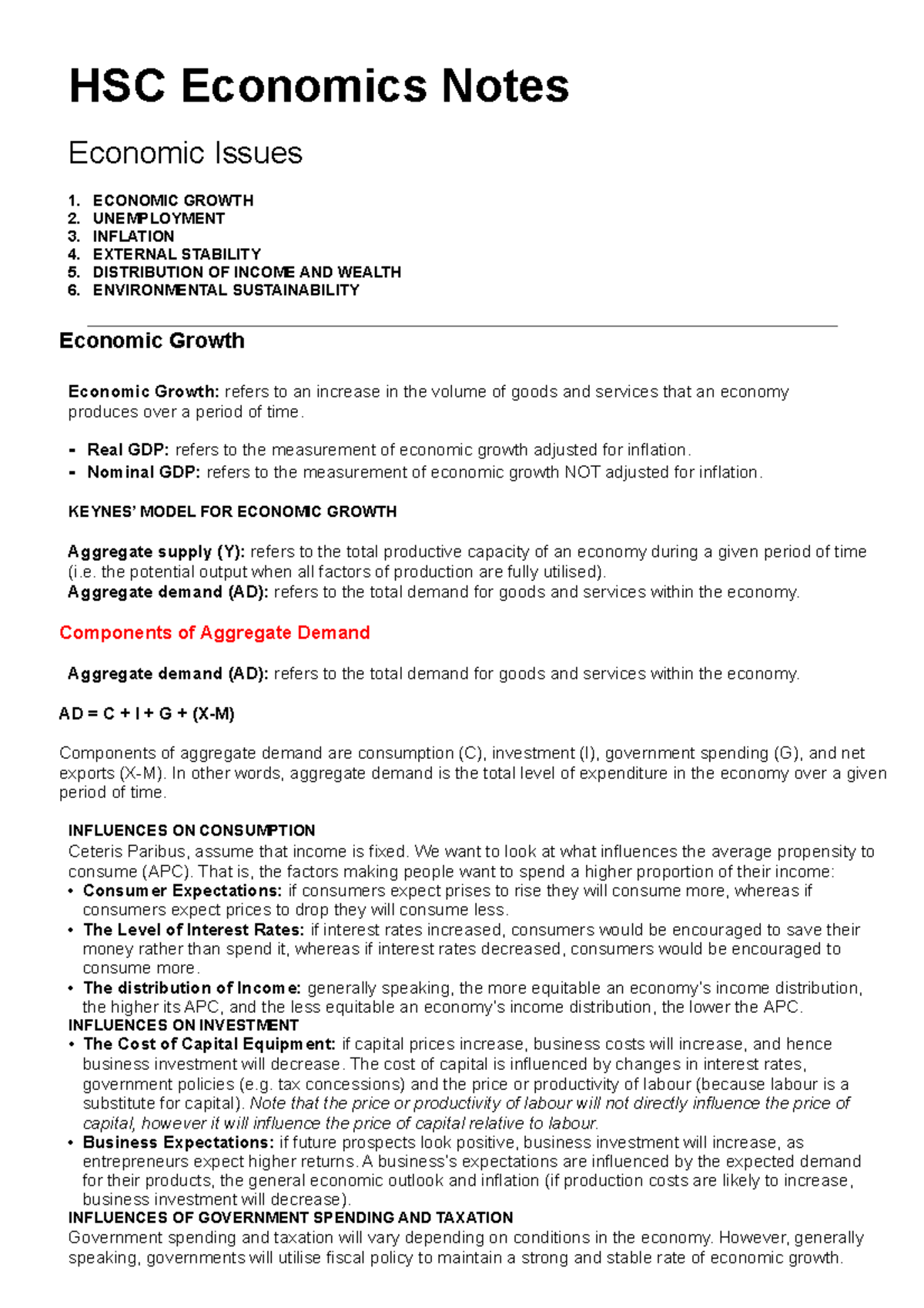Topic 3v - Economics notes - HSC Economics Notes Economic Issues 1 ...