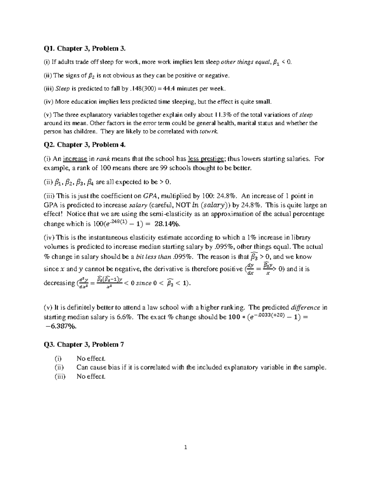 Tutorial 4 2021-22 answer post - Q1. Chapter 3, Problem 3. (i) If adults trade off sleep for ...