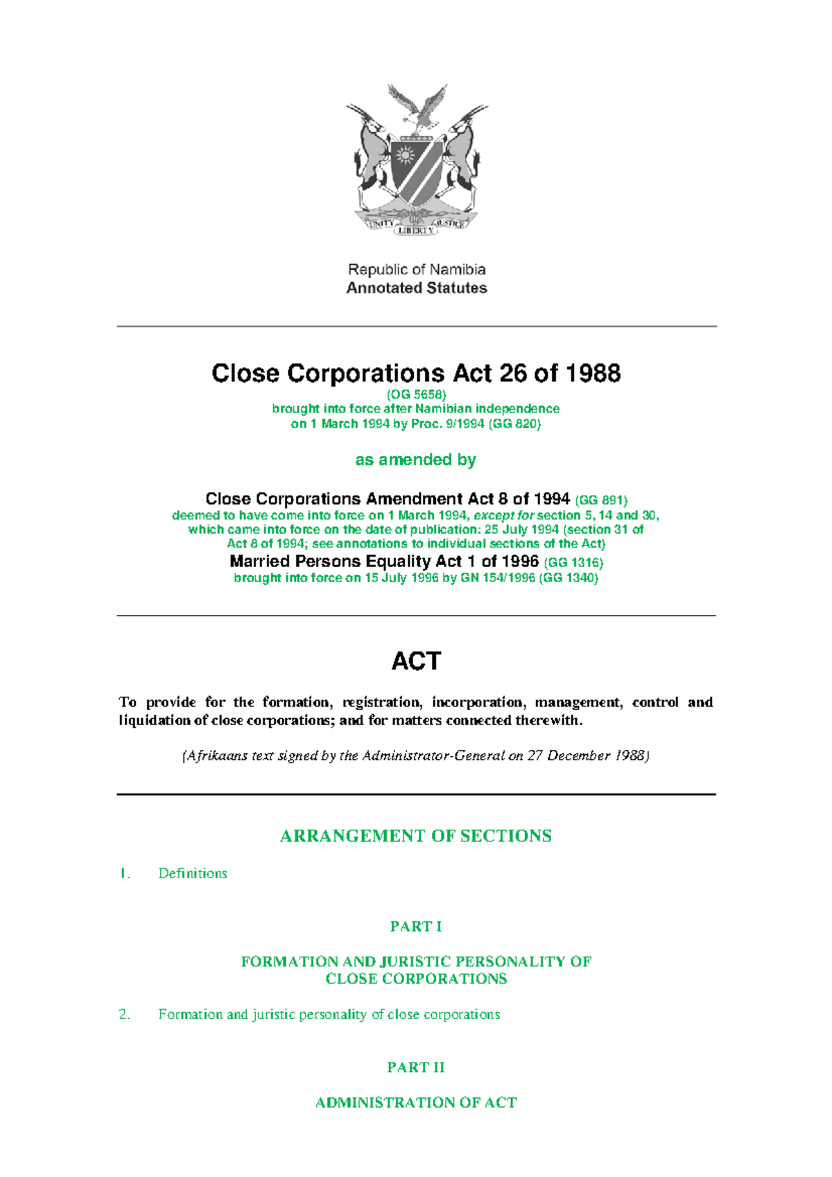 Companies (1988) - Close Corporations Act 26 of 1988 (annotated ...