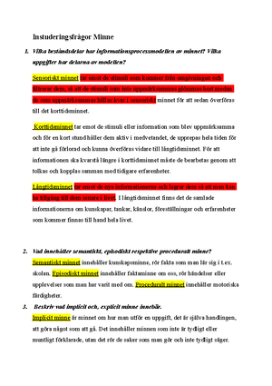 Instuderingsfrågor Utvecklingspsykologi 2 - Hur ser den strukturella ...