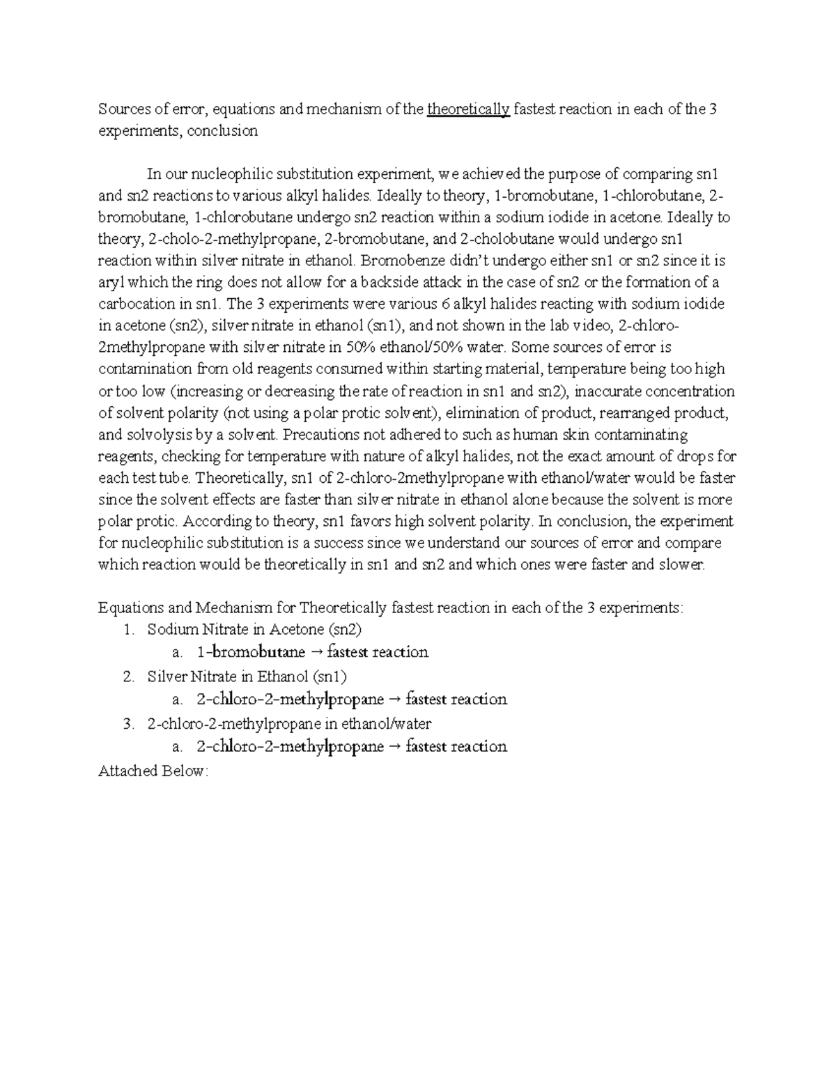 Conculsion for Nucleophillic Subsitution - Sources of error, equations ...