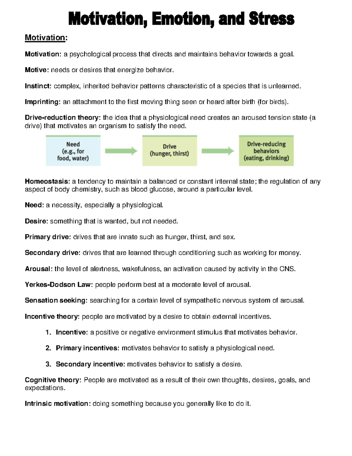 Motivation Emotion Vocab - Motivation: Motivation: a psychological ...