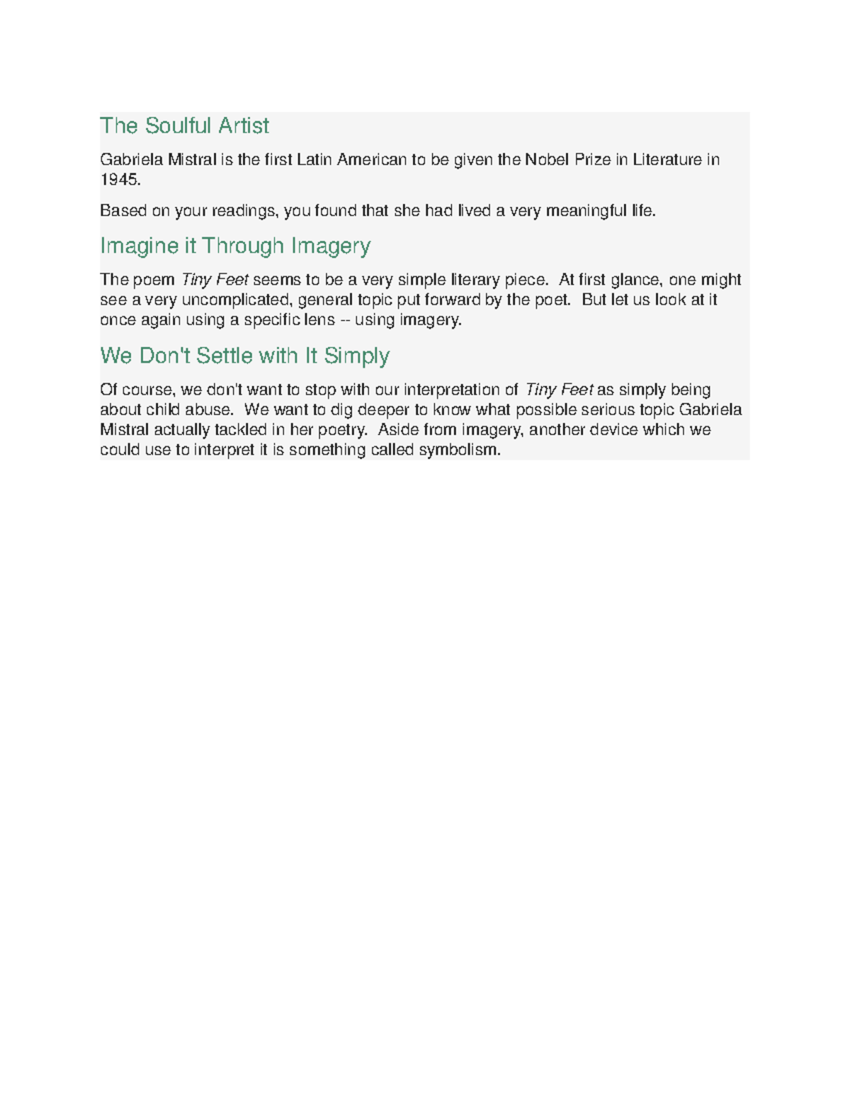 Module 3 B&C Tiny Feet and Telephone Conversation - The Soulful Artist ...