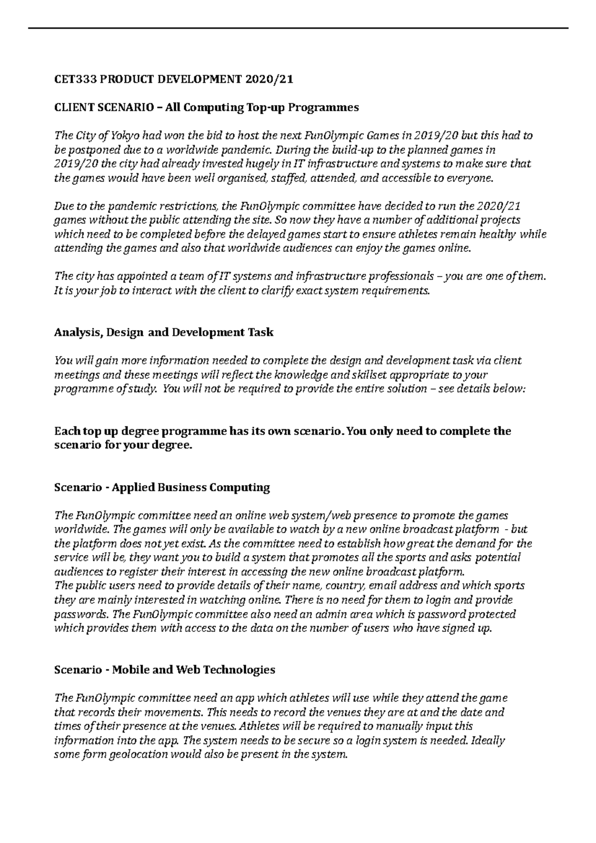 Cet333 Assignment Scenario Final 202021 1 Docx Cet333 Product Development 2020 Client