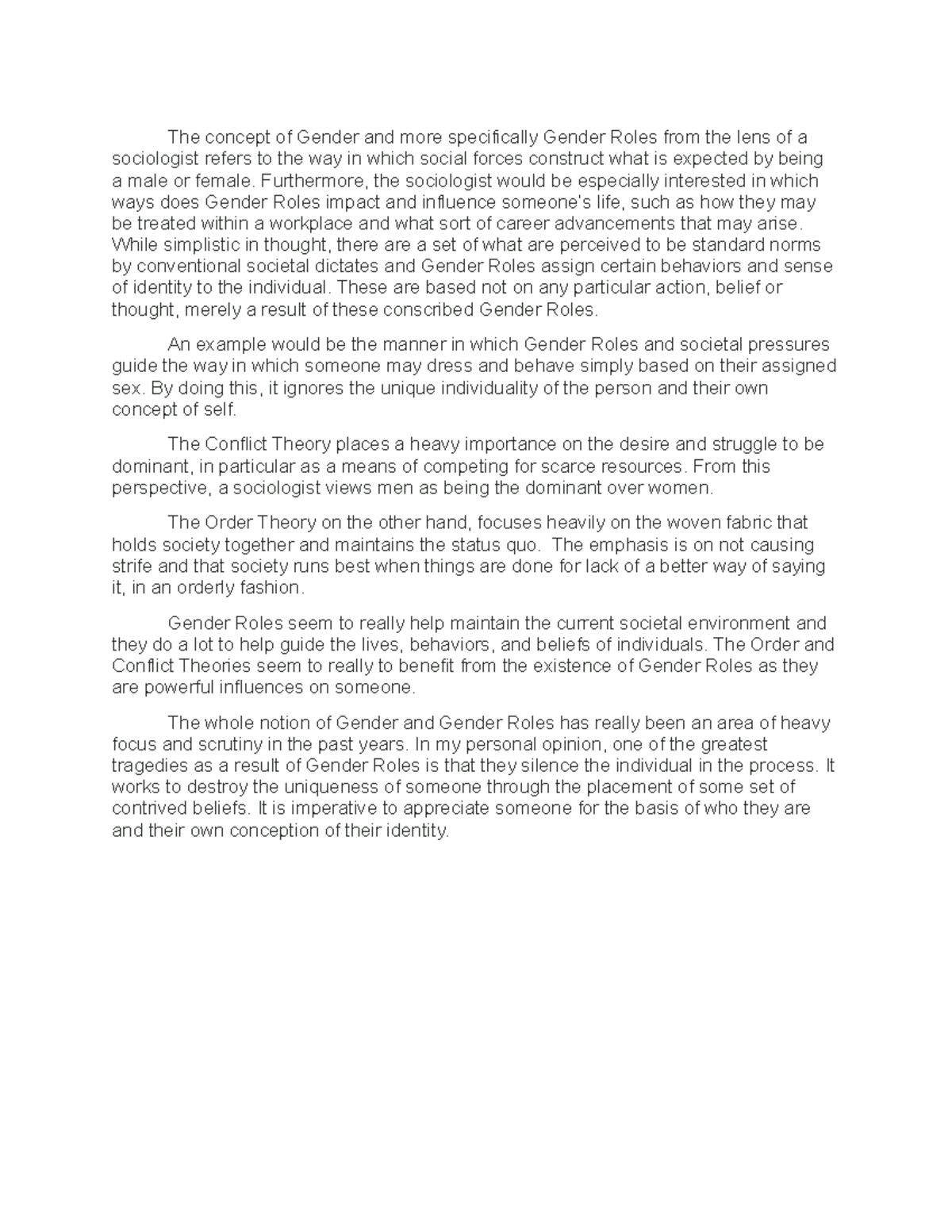 Chapter 10 discusses the different theoretical perspectives of Gender ...