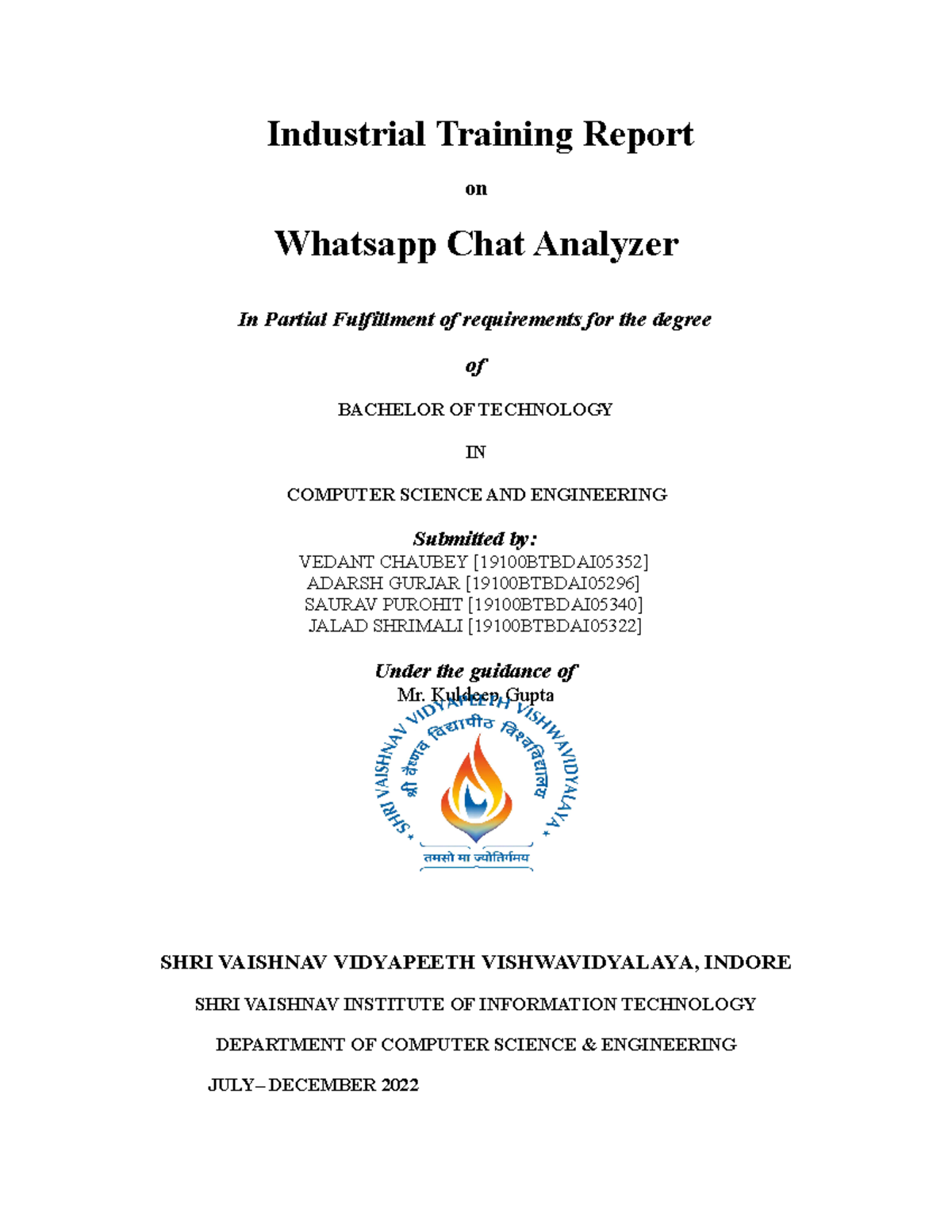 Whatsapp chat analyzer - Industrial Training Report on Whatsapp Chat ...