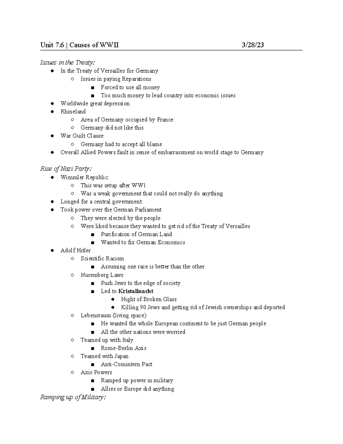 Unit 7.6 Notes - Unit 7 | Causes of WWII 3/28/ Issues in the Treaty: In ...