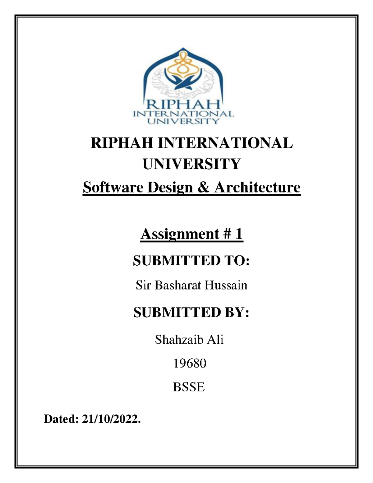 Shahzaib Ali Sap 19680 Assignment - RIPHAH INTERNATIONAL UNIVERSITY ...