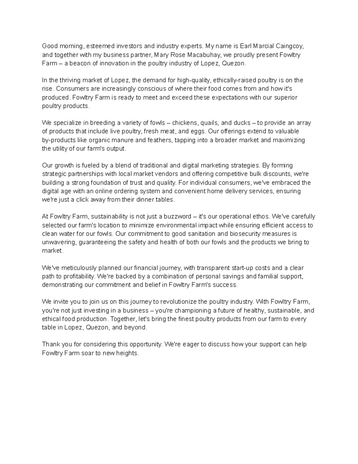 Script for pitch - Good morning, esteemed investors and industry ...