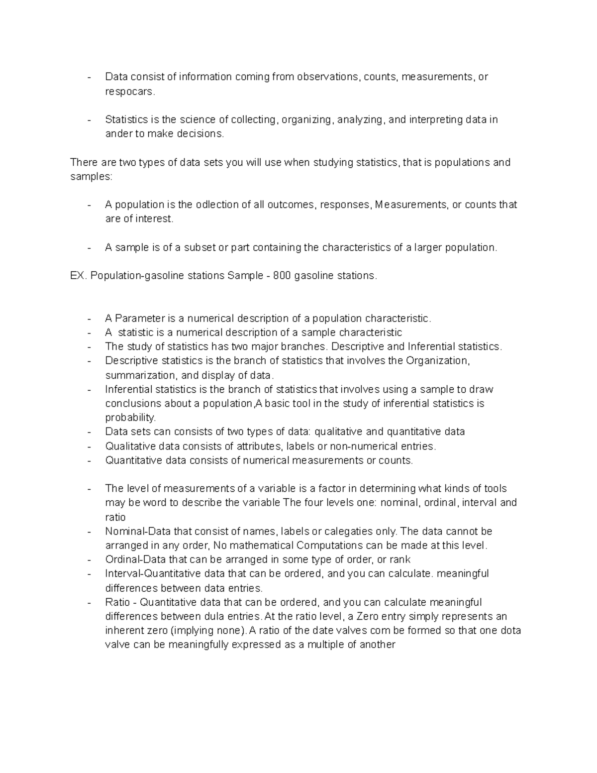 Statistics and probability notes lecture 1 - Data consist of ...