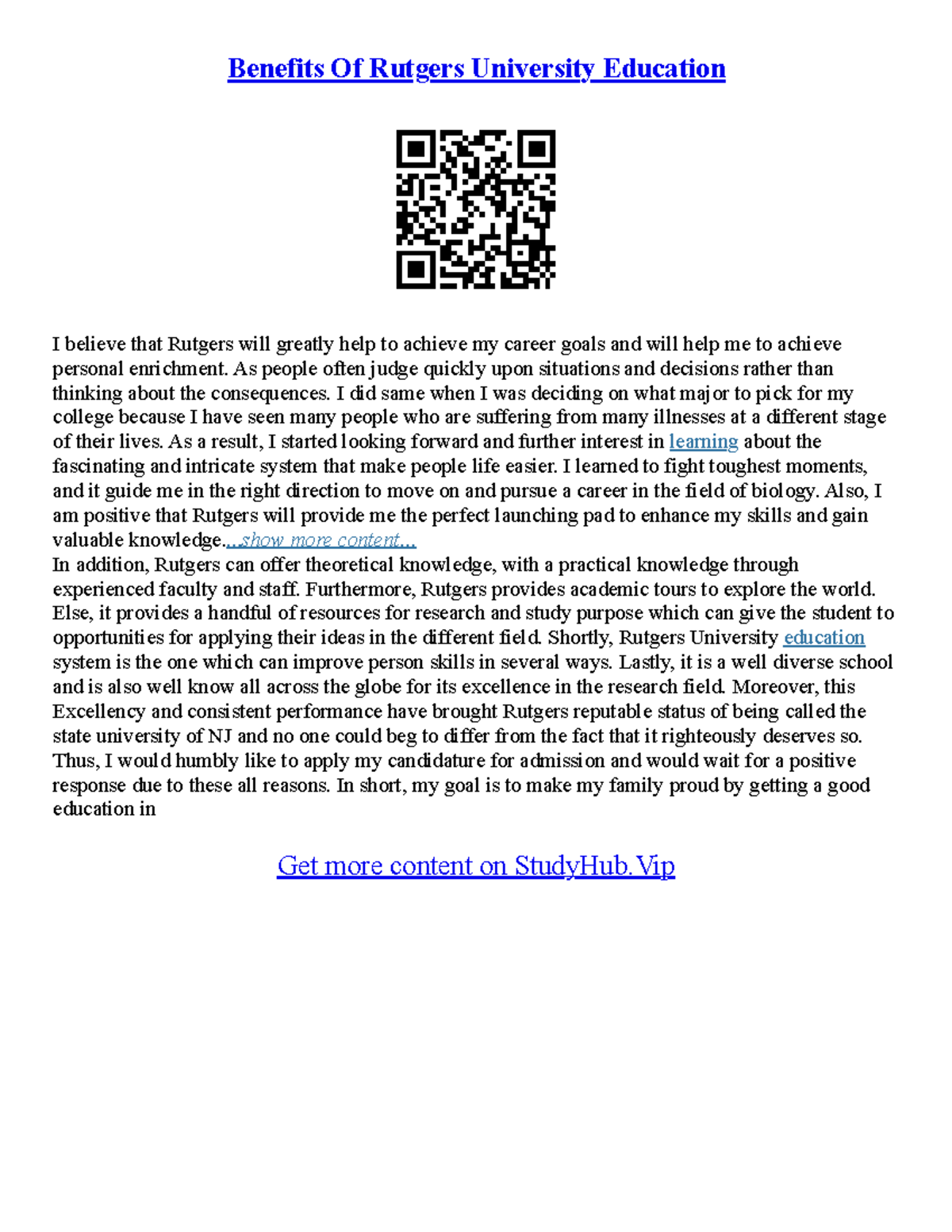 Rutgers Admission Essay - Benefits Of Rutgers University Education I ...
