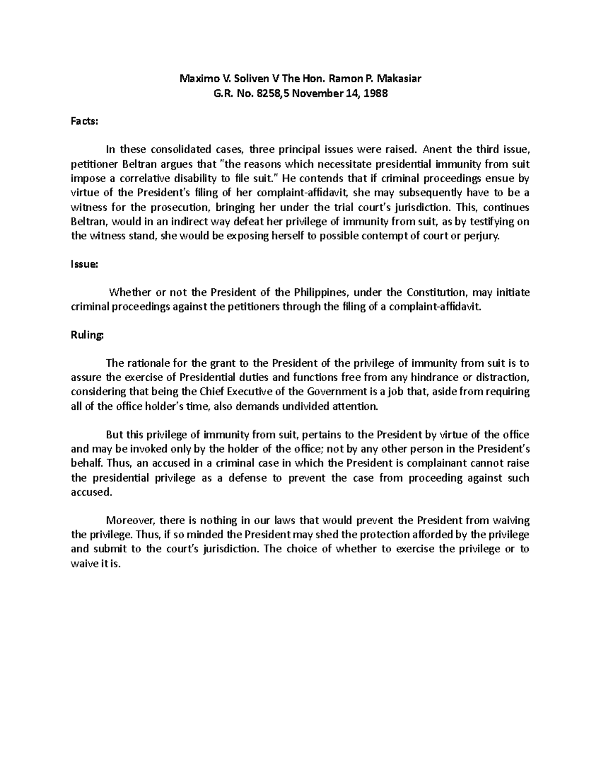 Maximo V. Soliven V The Hon. Ramon P. Makasiar - Maximo V. Soliven V ...