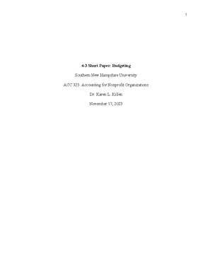 Ferland Module 4 Short Paper - Module 4 Short Paper: Budgeting Kylie ...