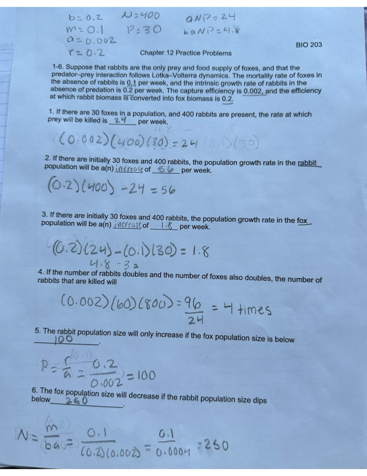 Chapter 12 Practice Problems - BIO 203 Chapter 12 Practice Problems ...