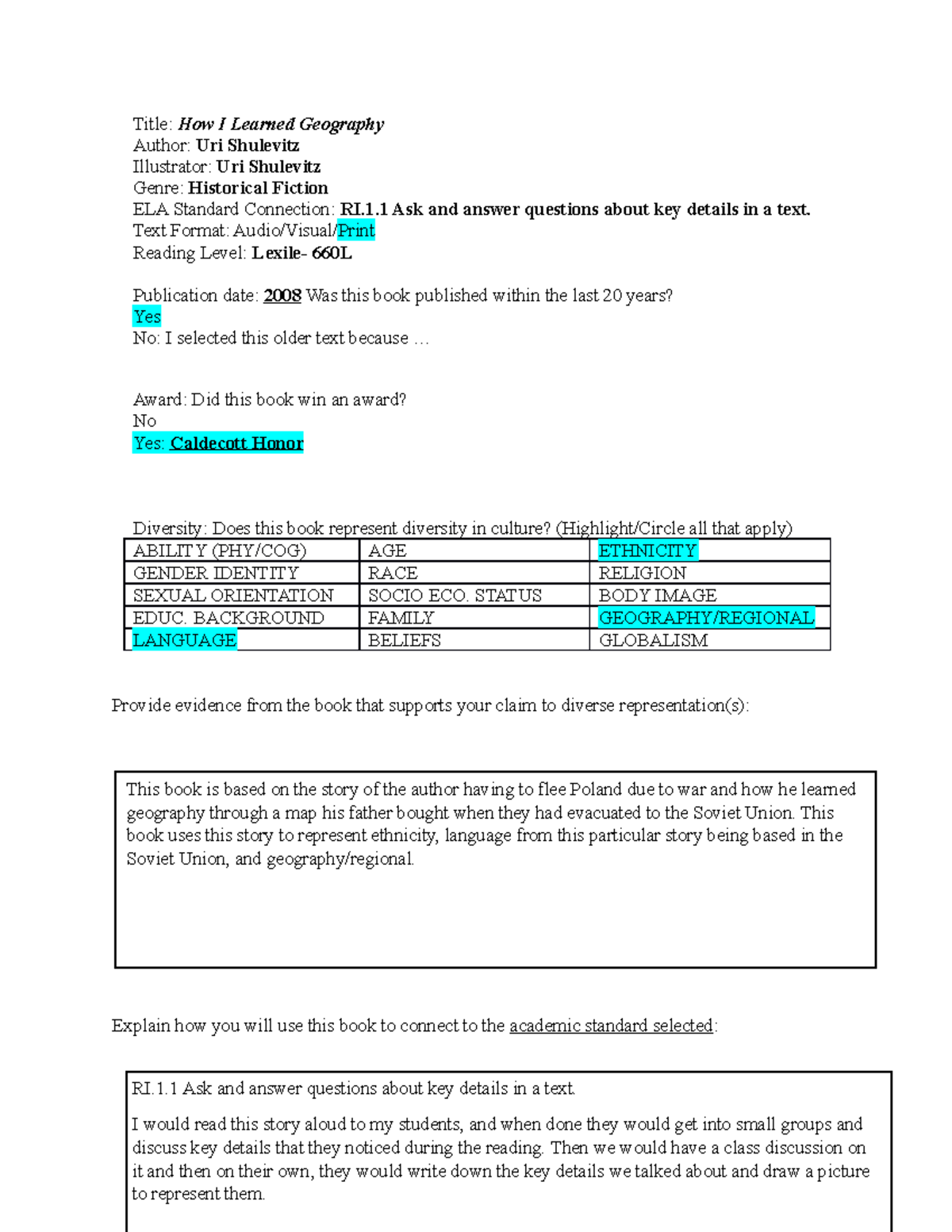 Portfolio 3 - How I learned Geography - Title: How I Learned Geography ...