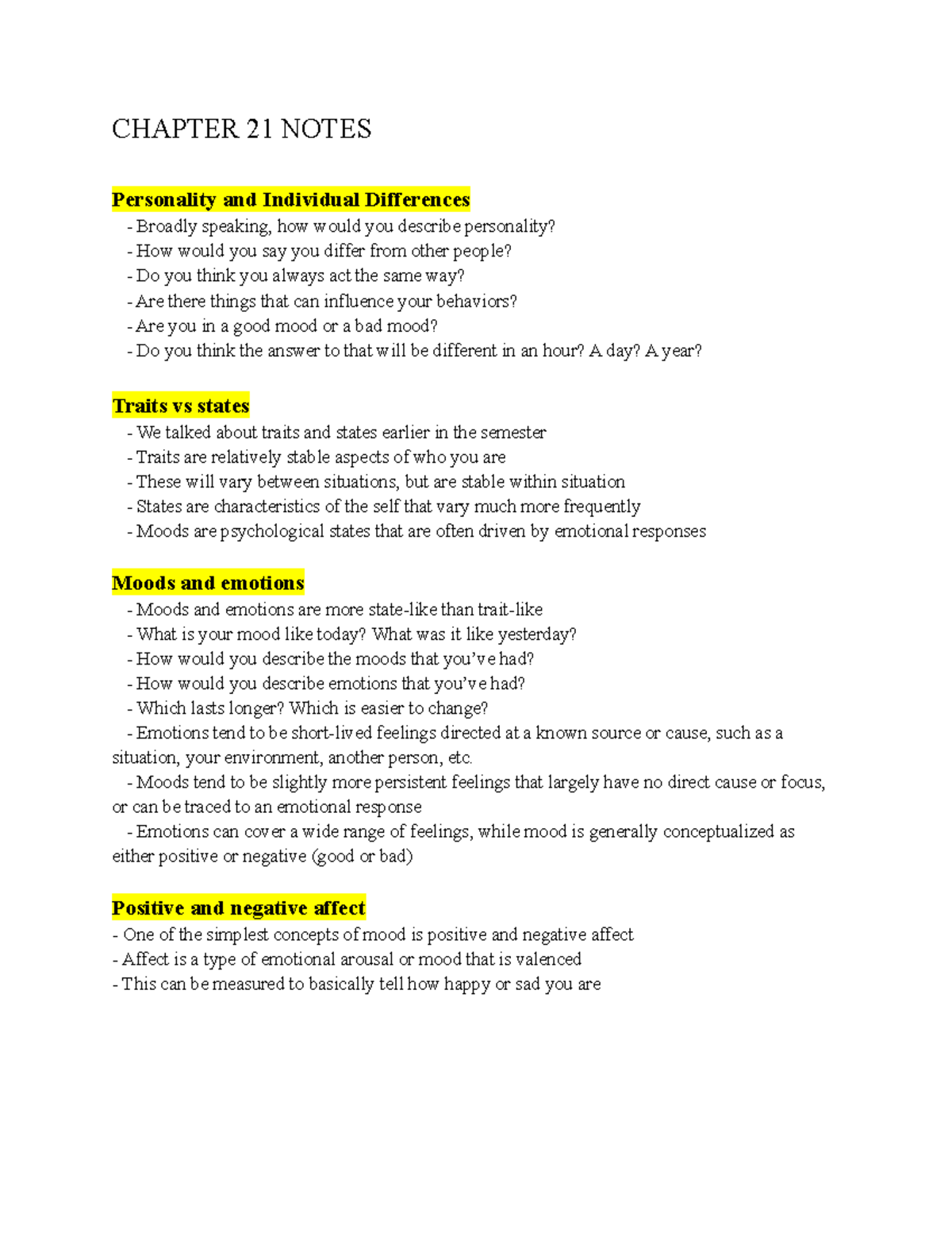 Chapter 21 Notes - Unit 2 Introduction to Psychology - CHAPTER 21 NOTES ...