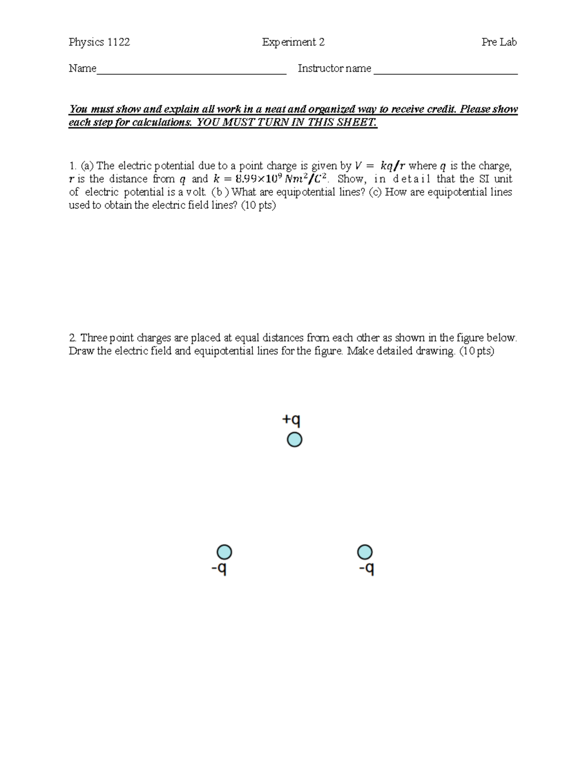 Physics 1122 - Lab 2 2015 - Physics 1122 Experiment 2 Name