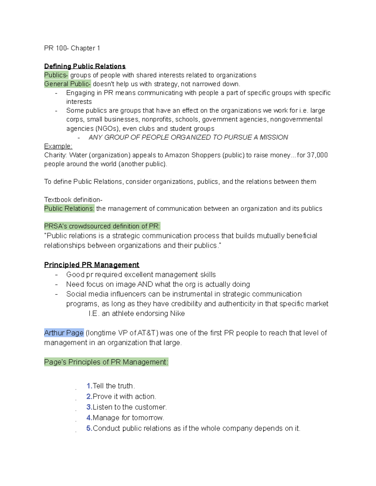 PR 100- Chapter 1 - Engaging in PR means communicating with people a ...