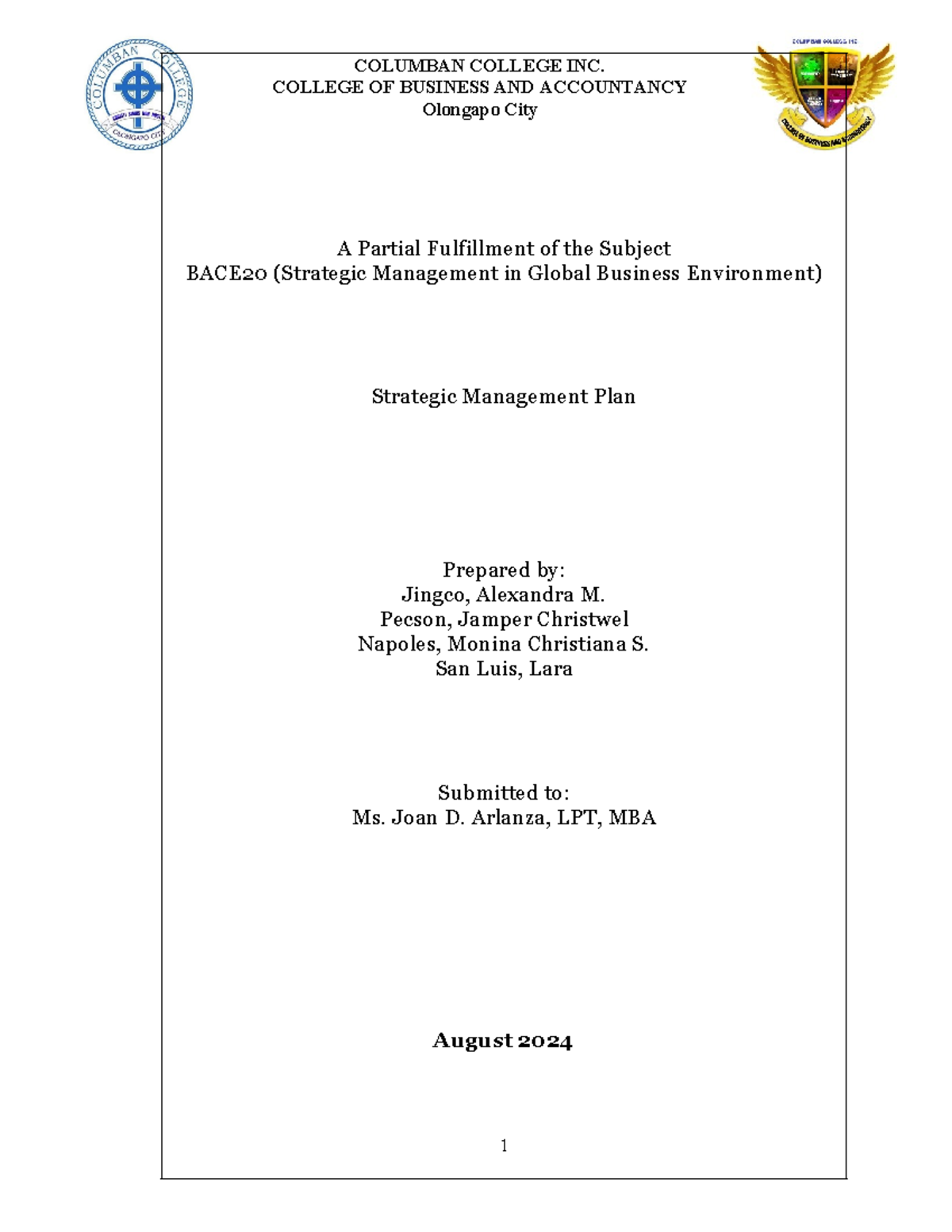 BACE20- Group-2 - None - BS Accountancy - COLUMBAN COLLEGE INC. COLLEGE ...