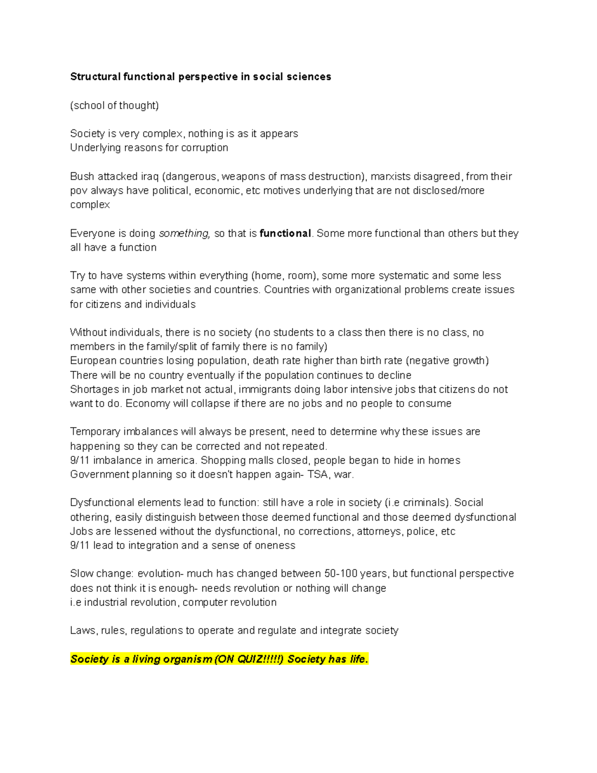 Iss215 lec 2 notes - Structural functional perspective in social ...