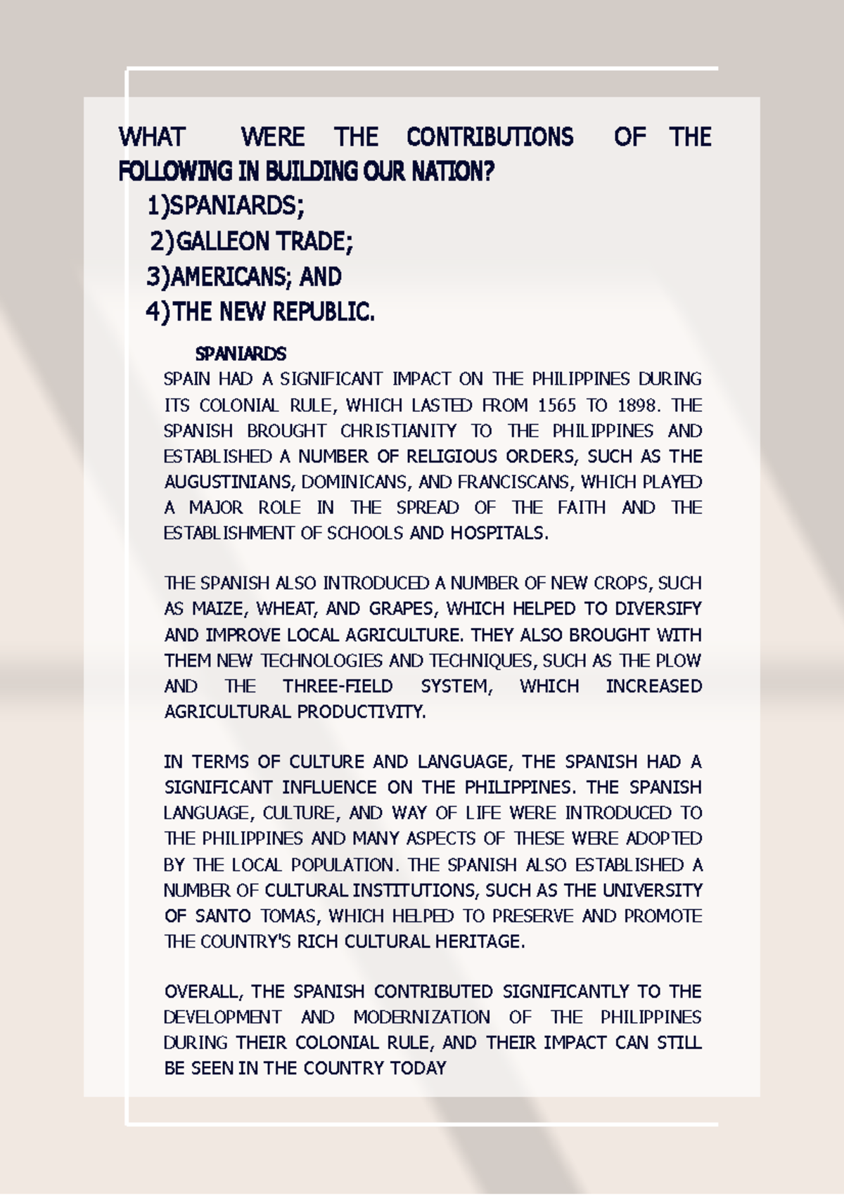 M3 Lesson 1 Check In Activity - WHAT WERE THE CONTRIBUTIONS OF THE ...